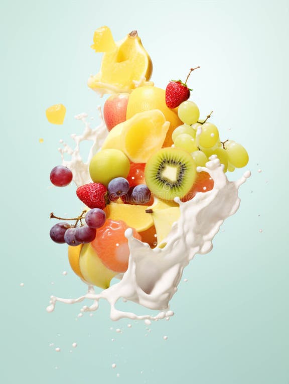 Dynamic Image of Fresh Fruit Explosion with Mixed Fruits in Motion on ...