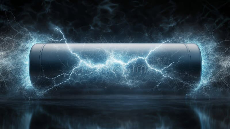 A Dynamic Image of a Glowing Battery Surrounded by Electric Energy ...