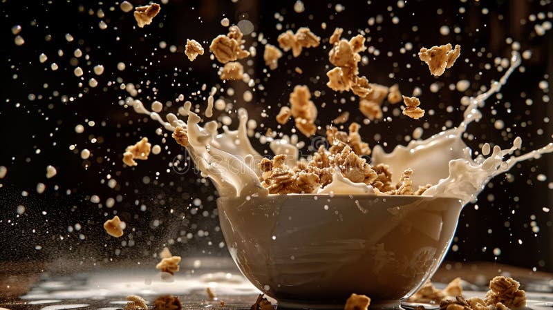 Dynamic Image with Granola Exploding from Milk Splash Stock ...