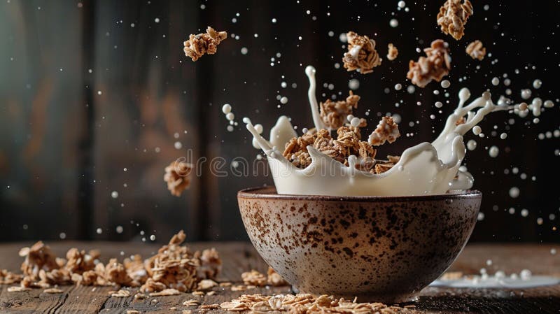 Dynamic Image with Granola Exploding from Milk Splash Stock ...