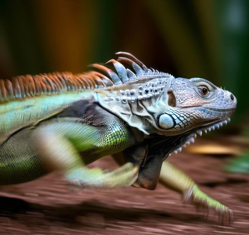 Green Iguana in Motion stock illustration. Illustration of wildlife ...
