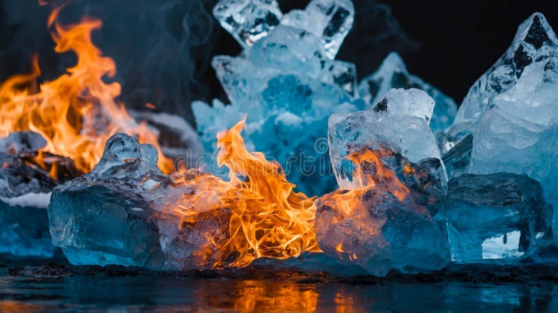 Dynamic Image of Ice Blocks Melting with Flames Stock Image - Image of ...