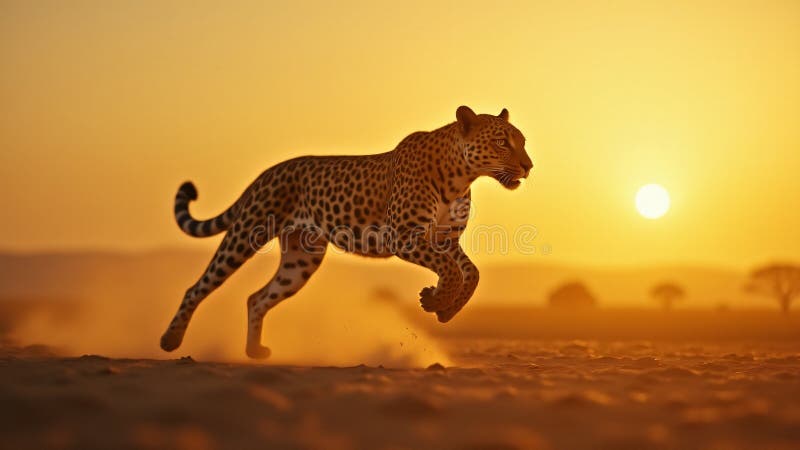 A Dynamic Image of a Leopard Running Stock Illustration - Illustration ...