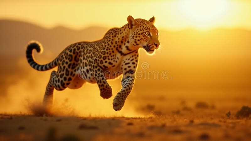 A Dynamic Image of a Leopard Running Stock Illustration - Illustration ...
