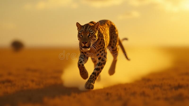A Dynamic Image of a Leopard Running Stock Illustration - Illustration ...