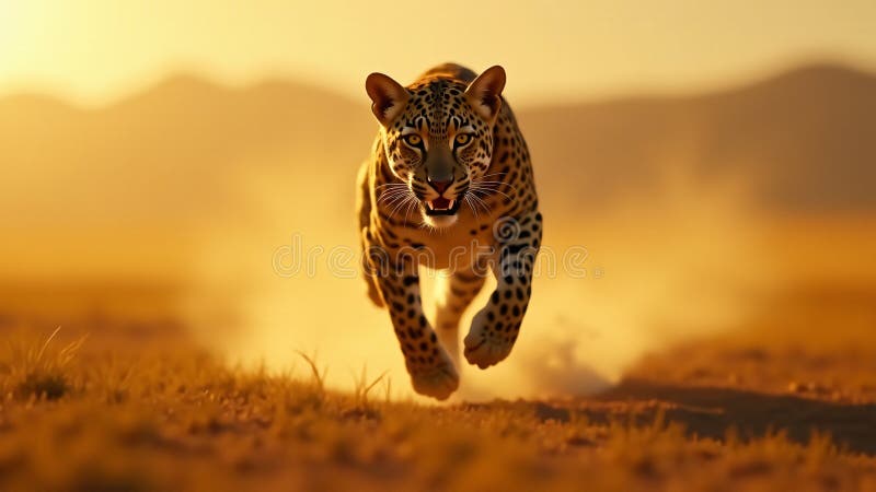 A Dynamic Image of a Leopard Running Stock Illustration - Illustration ...