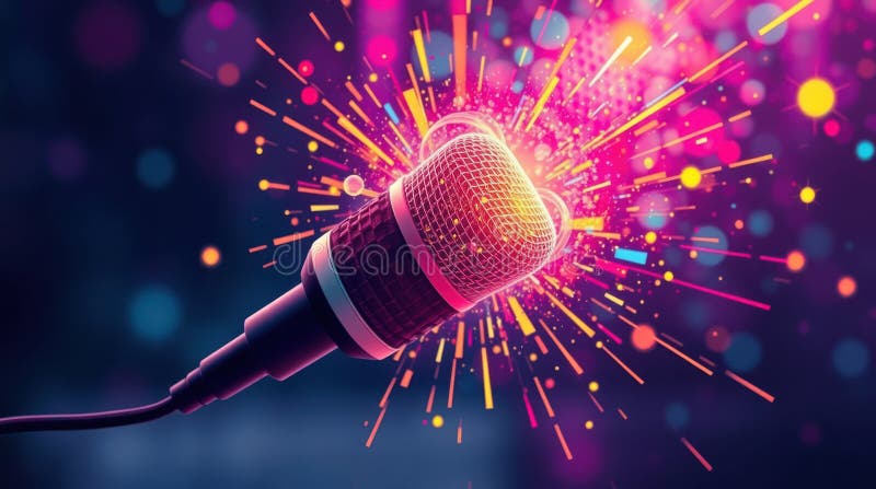 Microphone with Vibrant Light Bursts, Perfect for Music, Podcasting, or ...
