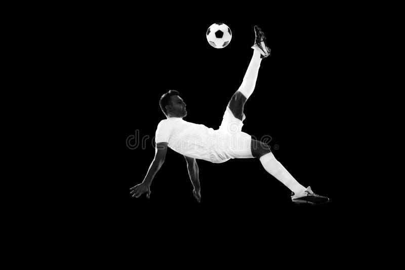 Dynamic Image of Competitive Man in White Uniform, Soccer Player during ...