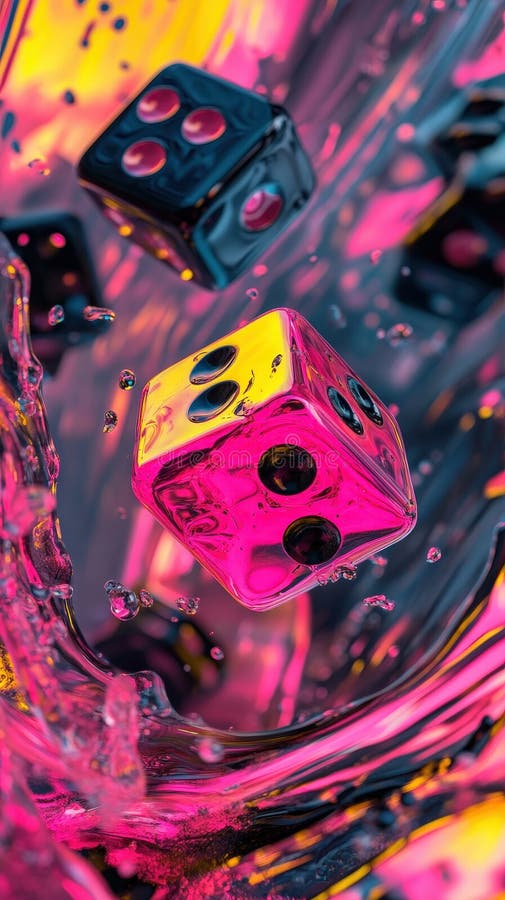 Floating Dice with Splashes on Vibrant Abstract Background Stock Image ...