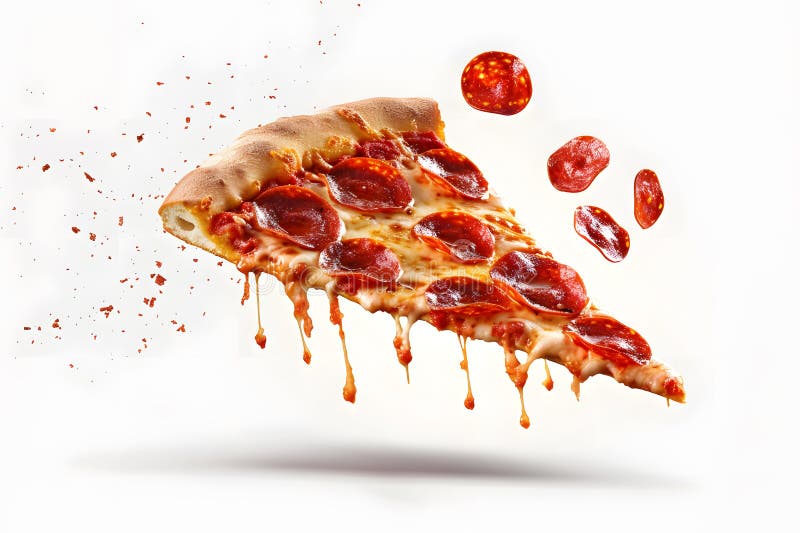 Floating Pepperoni Pizza Slice with Toppings in Mid-air Stock ...