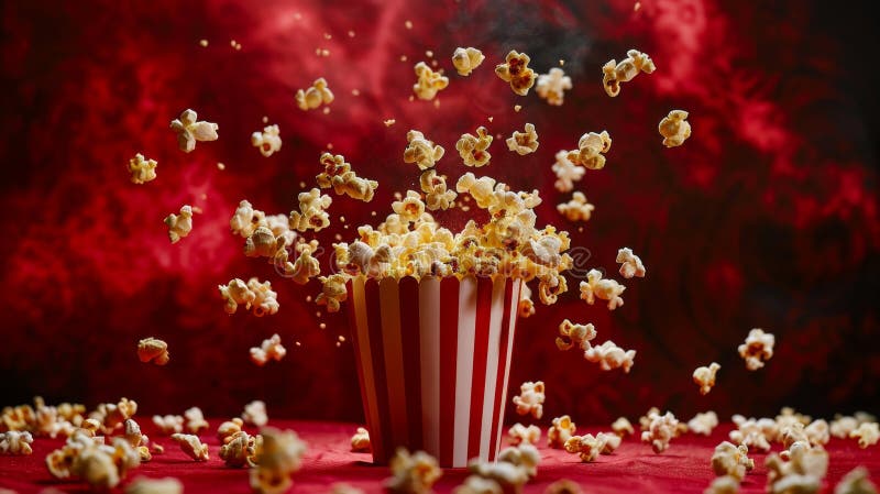 Exploding Popcorn in Red Background, Generative AI Stock Photo - Image ...