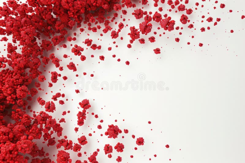 Abstract Red Particles Scattered Against a Light Background. Conceptual ...