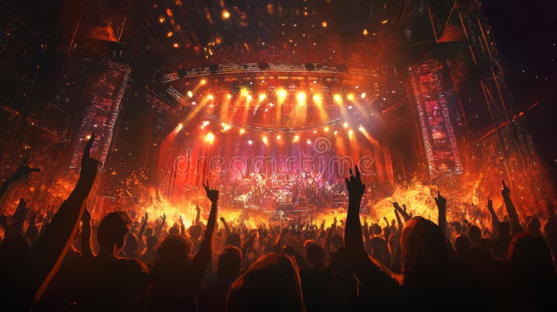 Spectacular Rock Concert with Vibrant Lights and Cheering Crowd Stock ...