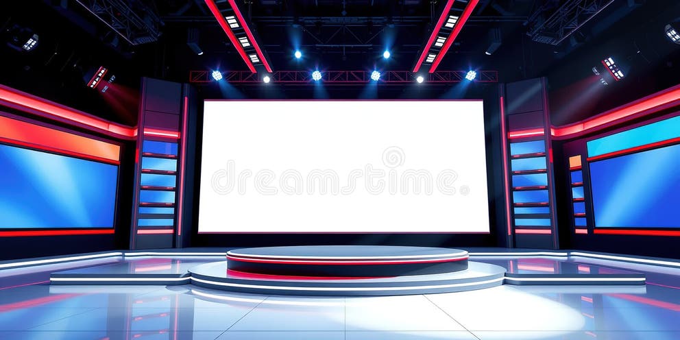 Modern Game Show Set Design Blank Studio Backdrop for Branding and ...