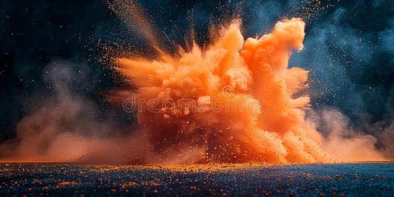 Dramatic Orange Powder Explosion Against Dark Background Stock ...