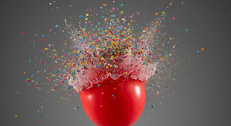 Red Balloon Explosion with Colorful Confetti: a Vibrant, High-speed ...