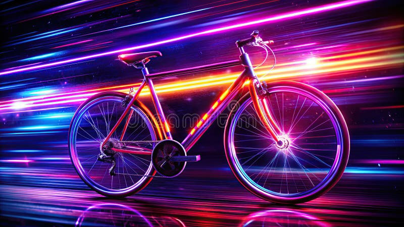 Futuristic Bicycle with Vibrant Neon Light Trails in Motion Stock ...