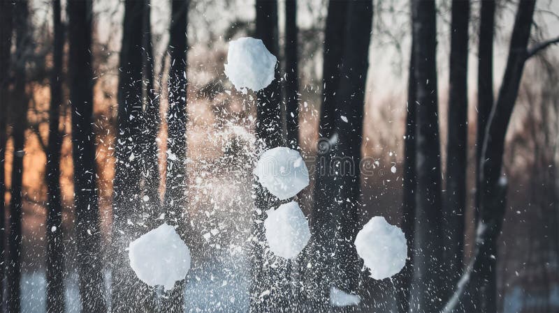 A Dynamic Image of Snowballs Falling To the Ground in a Forest Setting ...