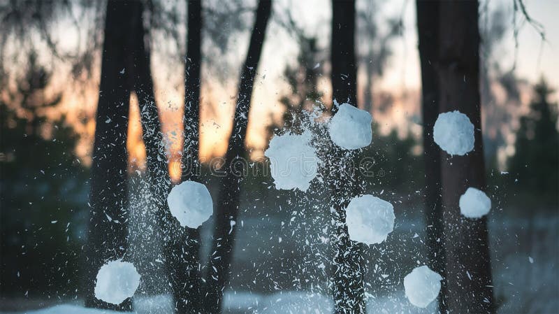 A Dynamic Image of Snowballs Falling To the Ground in a Forest Setting ...