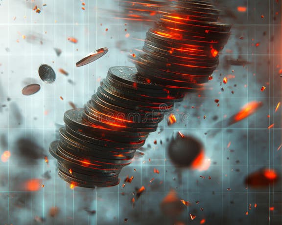 Dynamic Coins in Motion with Fiery Sparks Stock Illustration ...