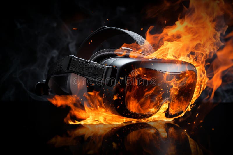 Virtual Reality Headset Engulfed in Flames Stock Illustration ...