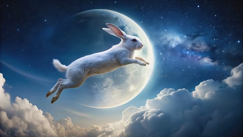 A Dynamic and Imaginative Vector Illustration of a White Rabbit Leaping ...
