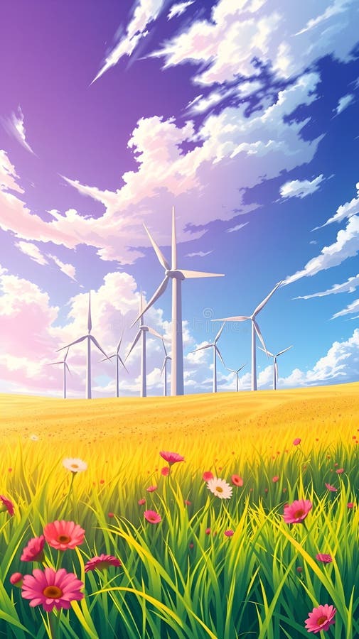 A Dynamic Image of Wind Turbines Spinning in a Field Stock Illustration ...