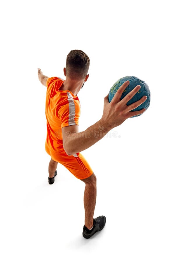 Dynamic Image of Young Bearded Man in Orange Uniform, Handball Player ...