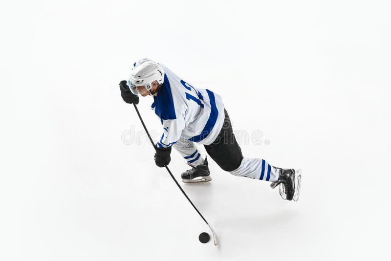 Dynamic Image of Young Man, Hockey Player in Motion on Rink, Training ...
