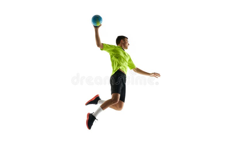 Dynamic Image of Young Man in Uniform, Handball Player in Motion during ...