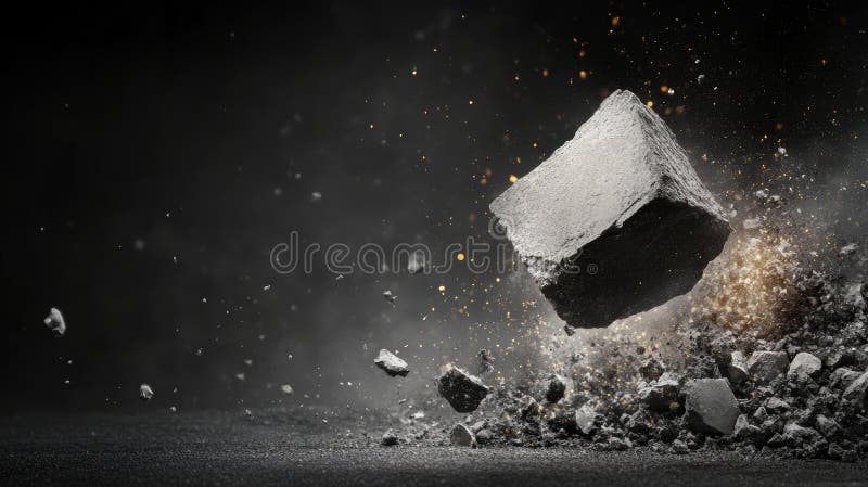 Dynamic Impact, Rock Exploding into the Ground with Force and Debris ...