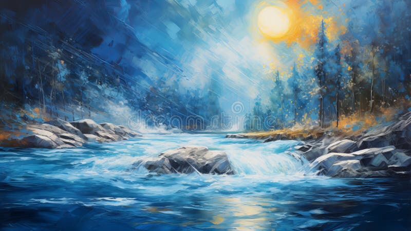 Dynamic Impressionism: Captivating River Flowing Under Moon and Sun ... Dynamic Impressionism: Captivating River Flowing Under Moon and Sun ...