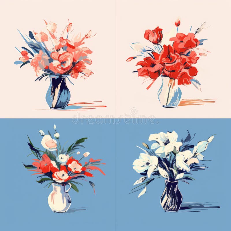 Dynamic Impressionism: Four Bouquets of Flowers in Painterly Style ...
