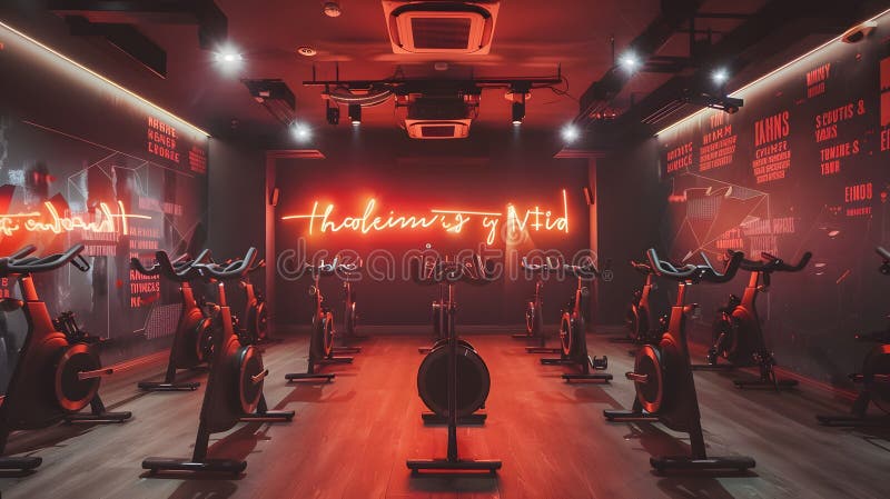 Dynamic Indoor Cycling Class Setup with Bikes Stock Illustration ...