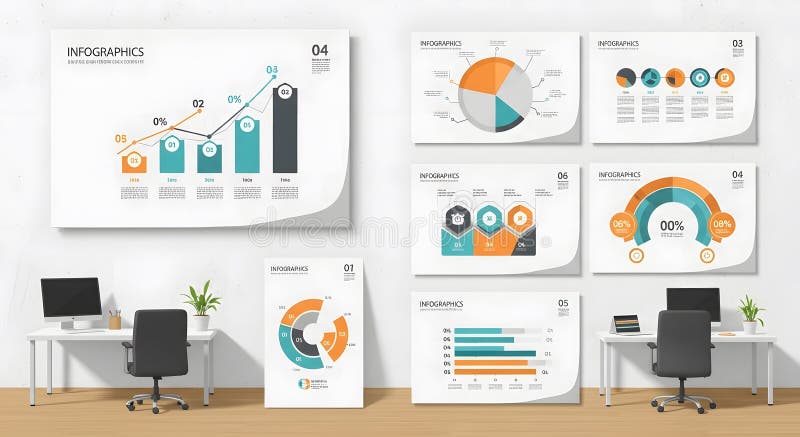 Dynamic Infographics with Data Charts and Graphs on Display Stands for ...