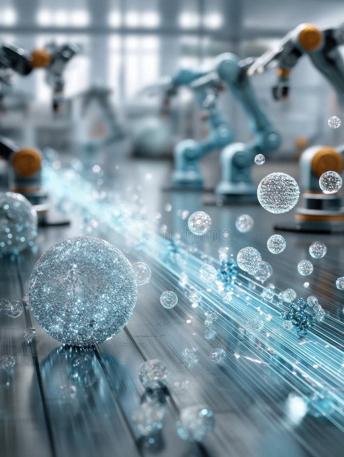 Innovative Lab Showcasing Robotic Arms Interacting with Floating Data ...