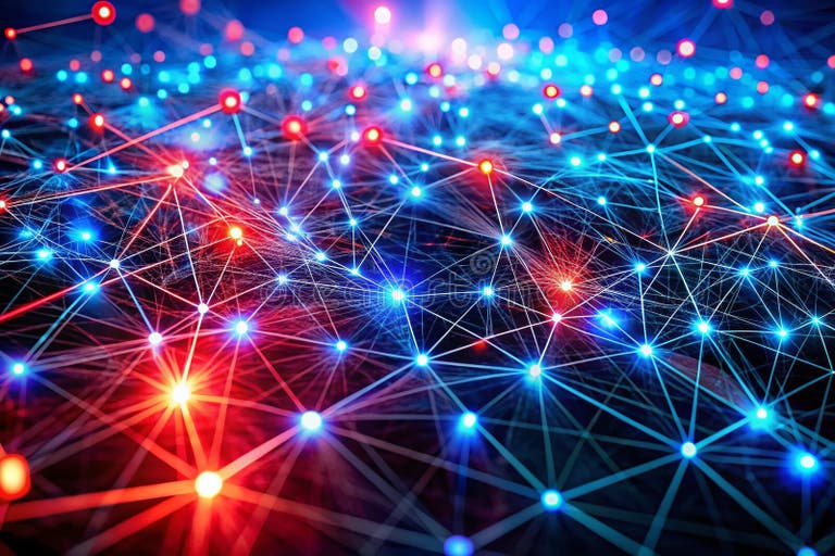 Dynamic Interconnected Network of Red and Blue Glowing Lines a ...