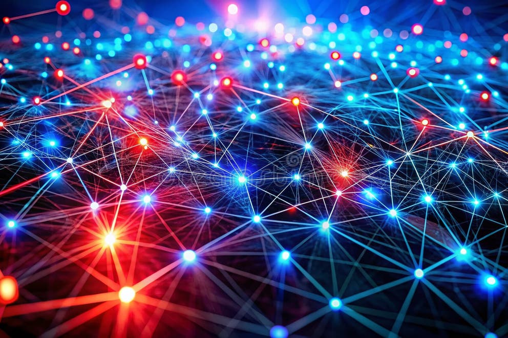 Dynamic Interconnected Network of Red and Blue Glowing Lines a ...