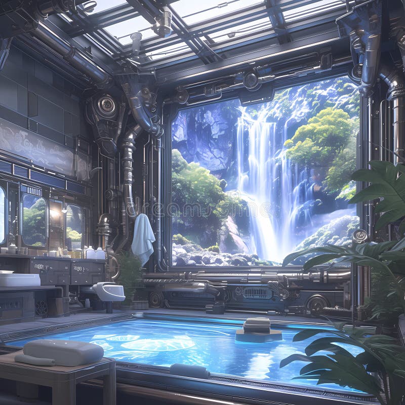 Dynamic Interior Space with Virtual Reality Wall Stock Illustration ...