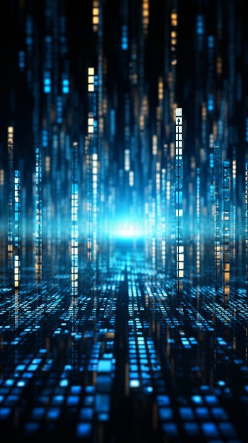 Dynamic Interplay Binary Code And Ai Algorithms On Blue Canvas Stock
