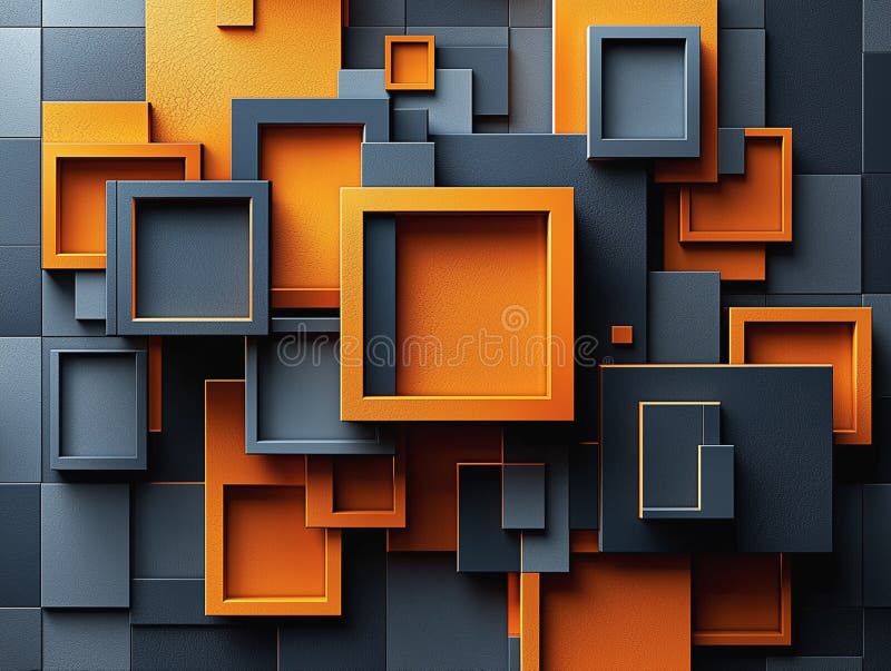AI Generated. Dynamic Interplay of Blue and Orange Squares Creates ...