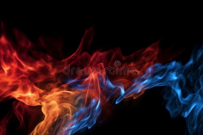 Dynamic Interplay of Blue and Red Fire Isolated Against a Black ...