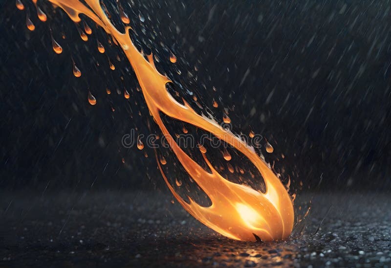 Dynamic Interplay of Fire and Rain, Vibrant Display of Diagonal Flame ...