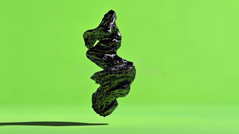 Abstract Metallic Figure Floating on Green Screen Background Stock ...