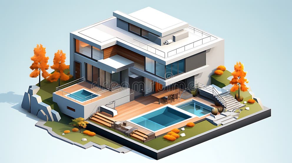 Dynamic Isometric View of a Modern House with Editable Vector Elements ...