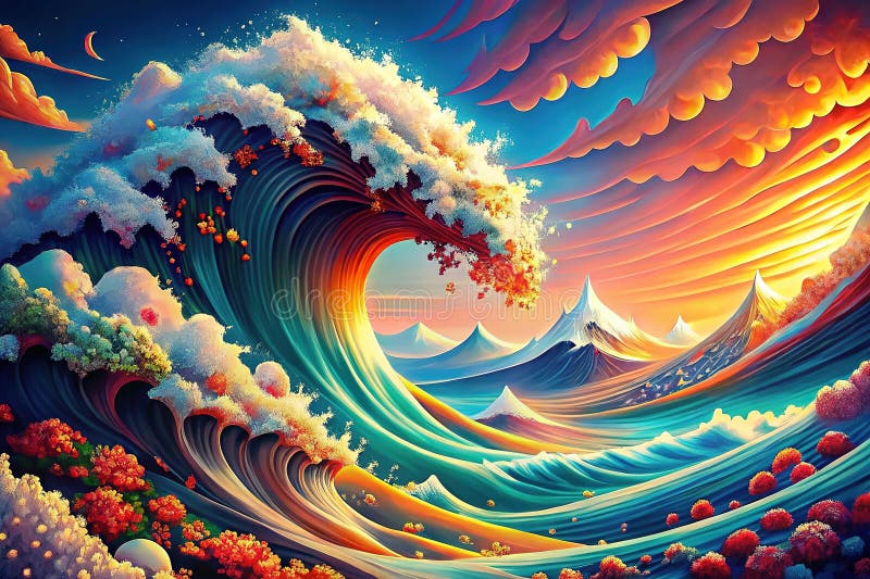 Dynamic Japanese Wave Pattern a Seamless Double Exposure Background for ...