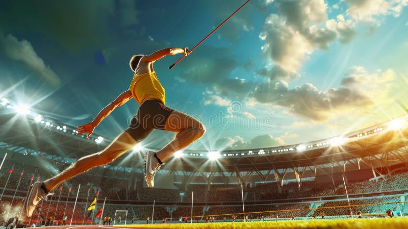 Dynamic Javelin Throw by German Athlete in Vibrant Stadium Stock ...