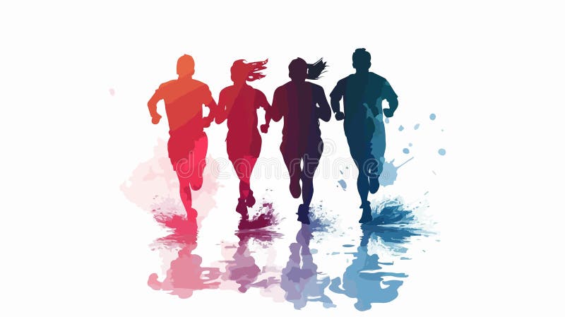 Dynamic Jogging with Friends Silhouette Vector Illustration Stock ...