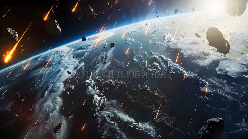 Dynamic 4K Space Scene with Falling Rockets and Shooting Stars Stock ...