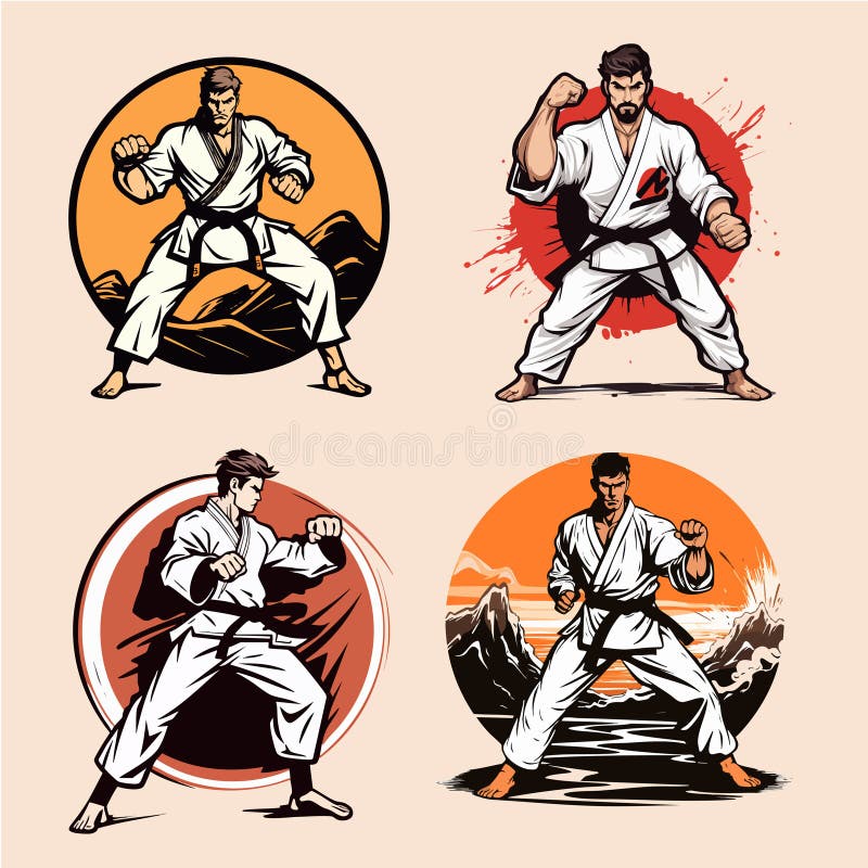 Dynamic Karate Illustrations Featuring Martial Artists in Action Poses ...